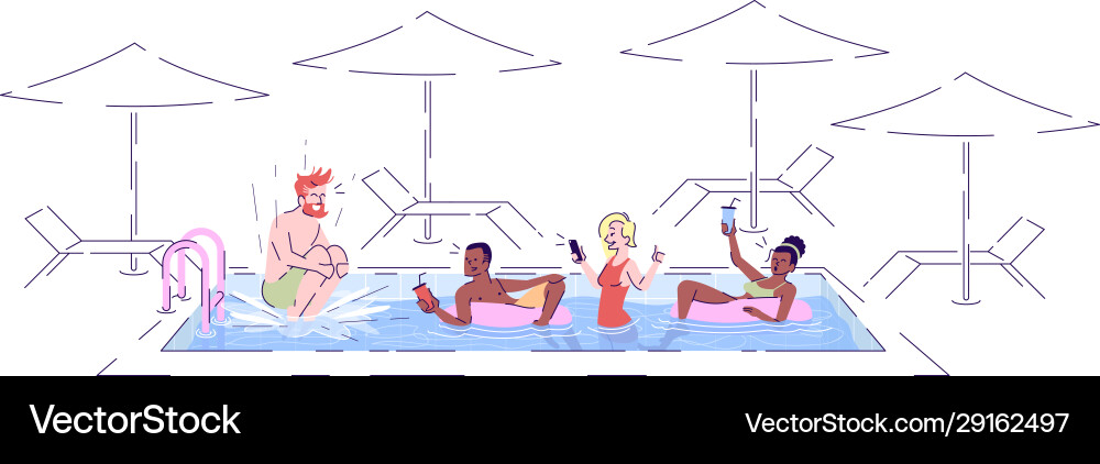 Swimming pool fun flat friends relaxing jumping Vector Image