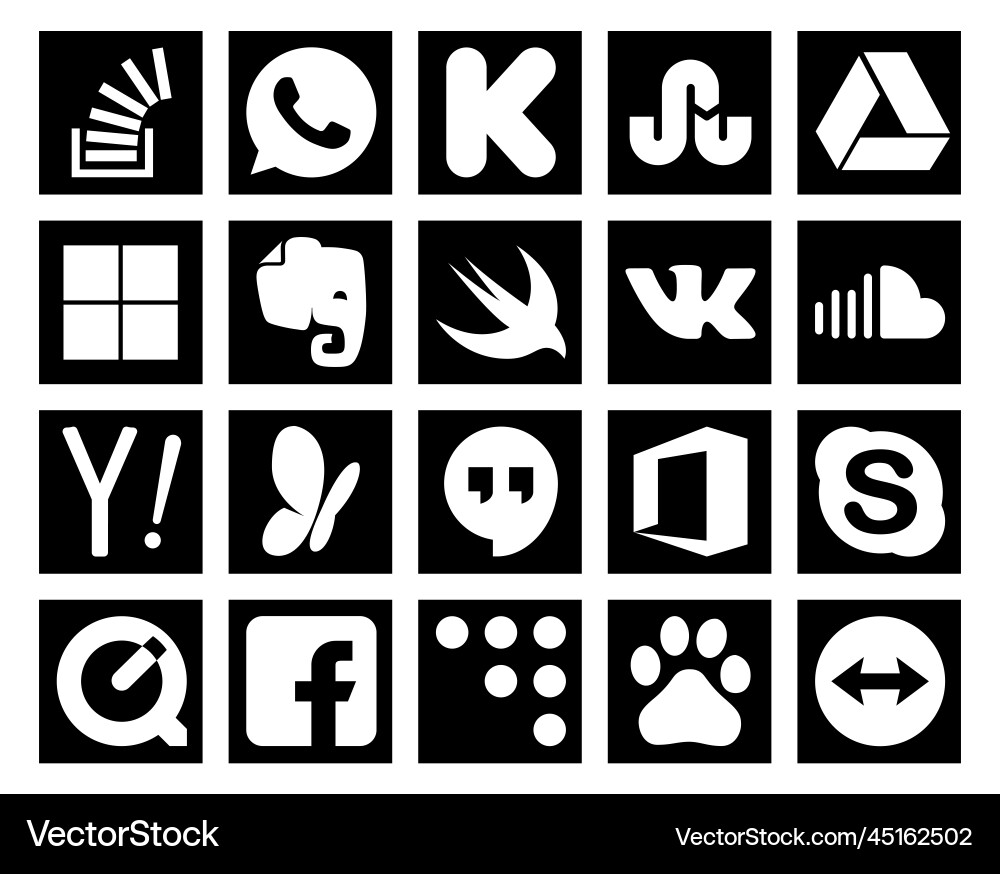 20 social media icon pack including msn yahoo Vector Image