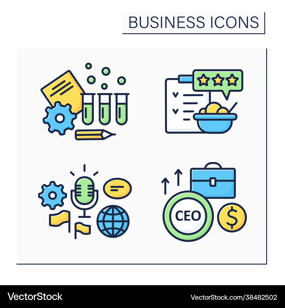 Business color icons set Royalty Free Vector Image