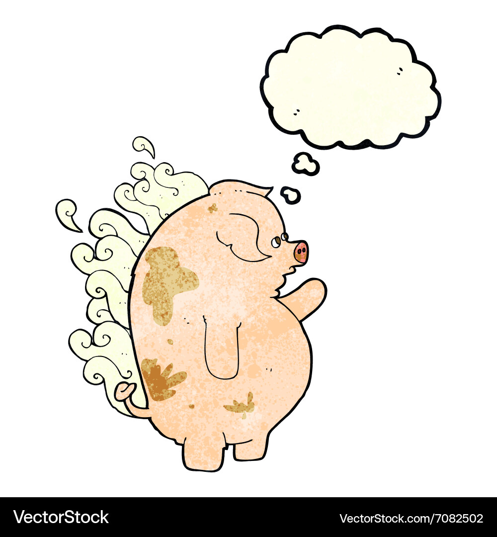 Cartoon fat smelly pig with thought bubble Vector Image