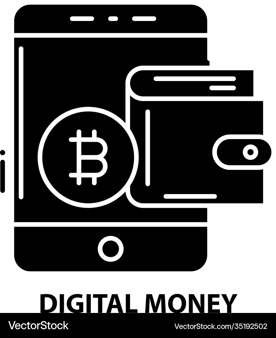 Digital money icon black sign with Royalty Free Vector Image