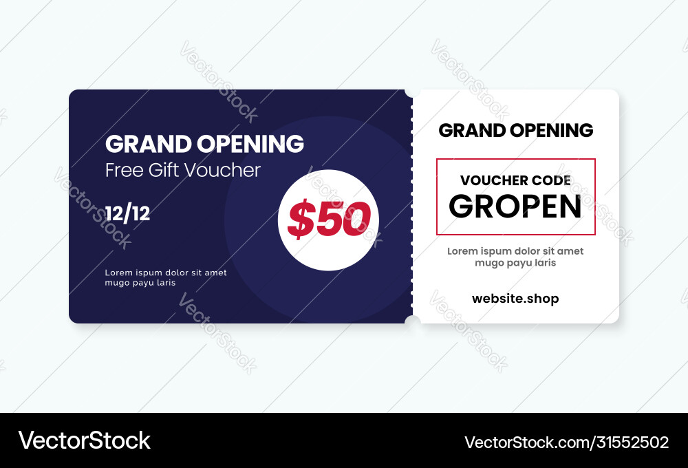 Grand opening gift voucher card template design Vector Image