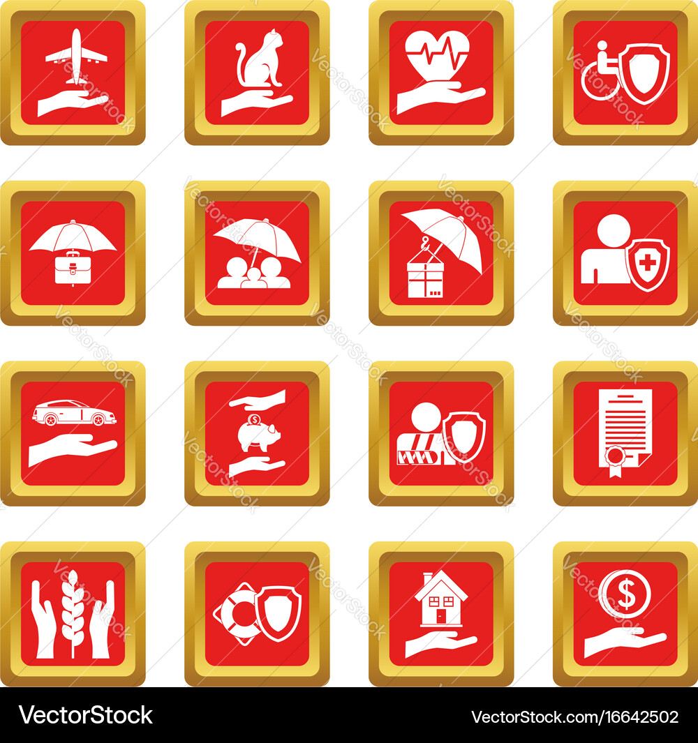 Insurance icons set red Royalty Free Vector Image