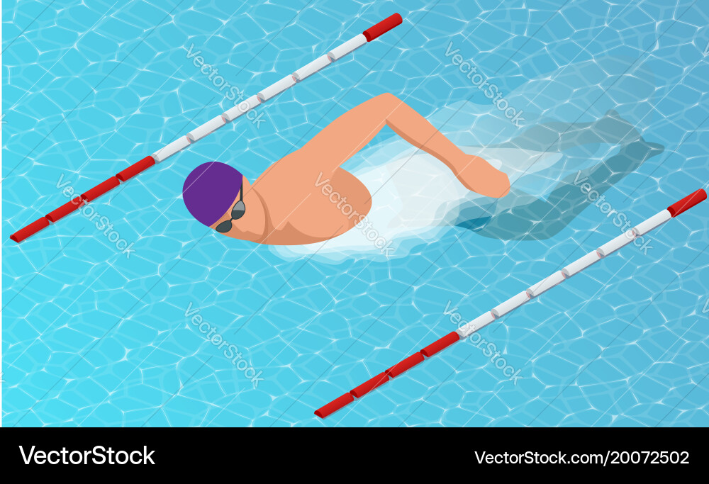 Isometric male swimmers doing free style Vector Image