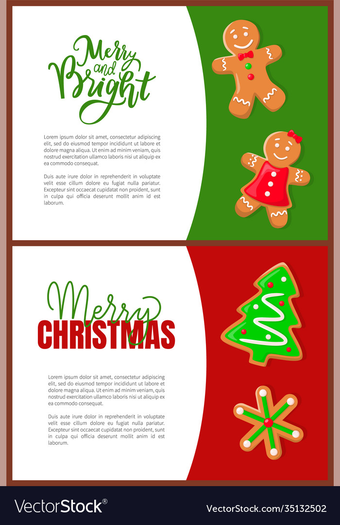 Merry christmas greeting gingerbread cookies card Vector Image