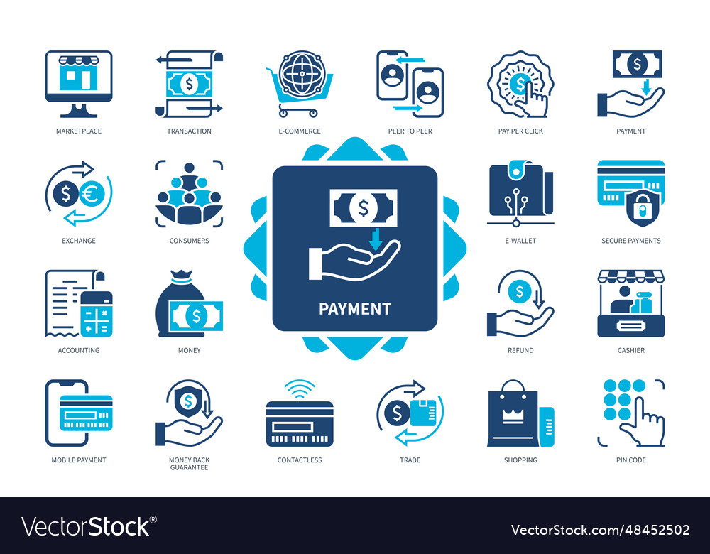 Payment solid icon set Royalty Free Vector Image