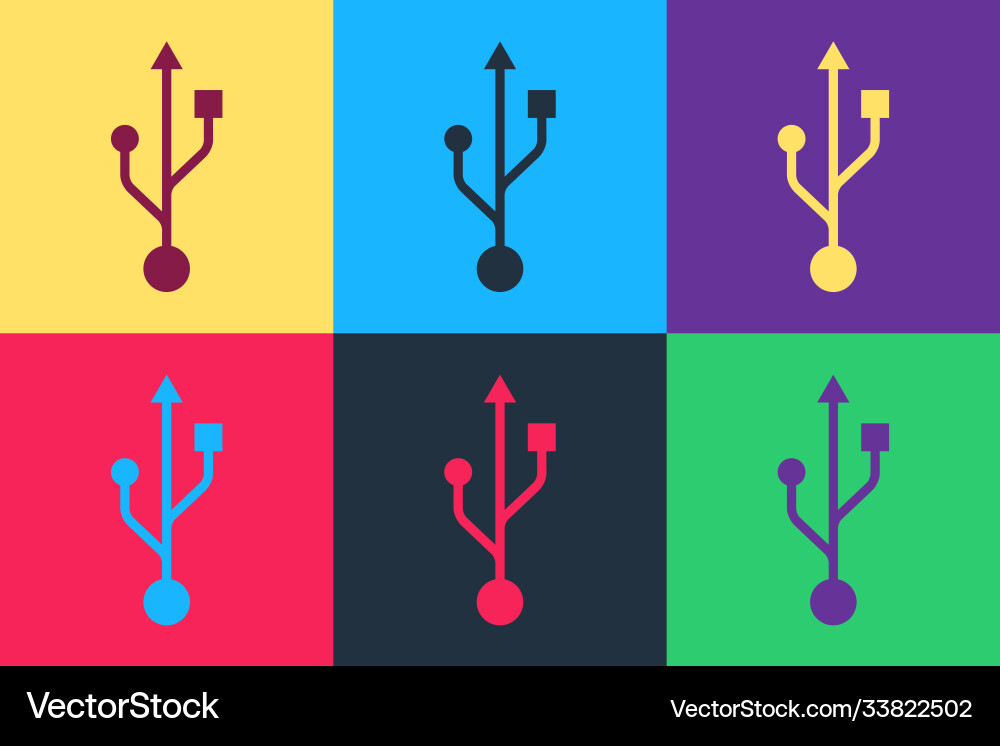 Pop art usb symbol icon isolated on color Vector Image