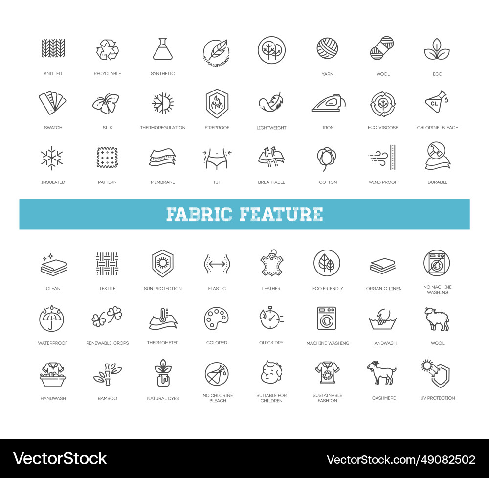 Set of fabric features icons Royalty Free Vector Image