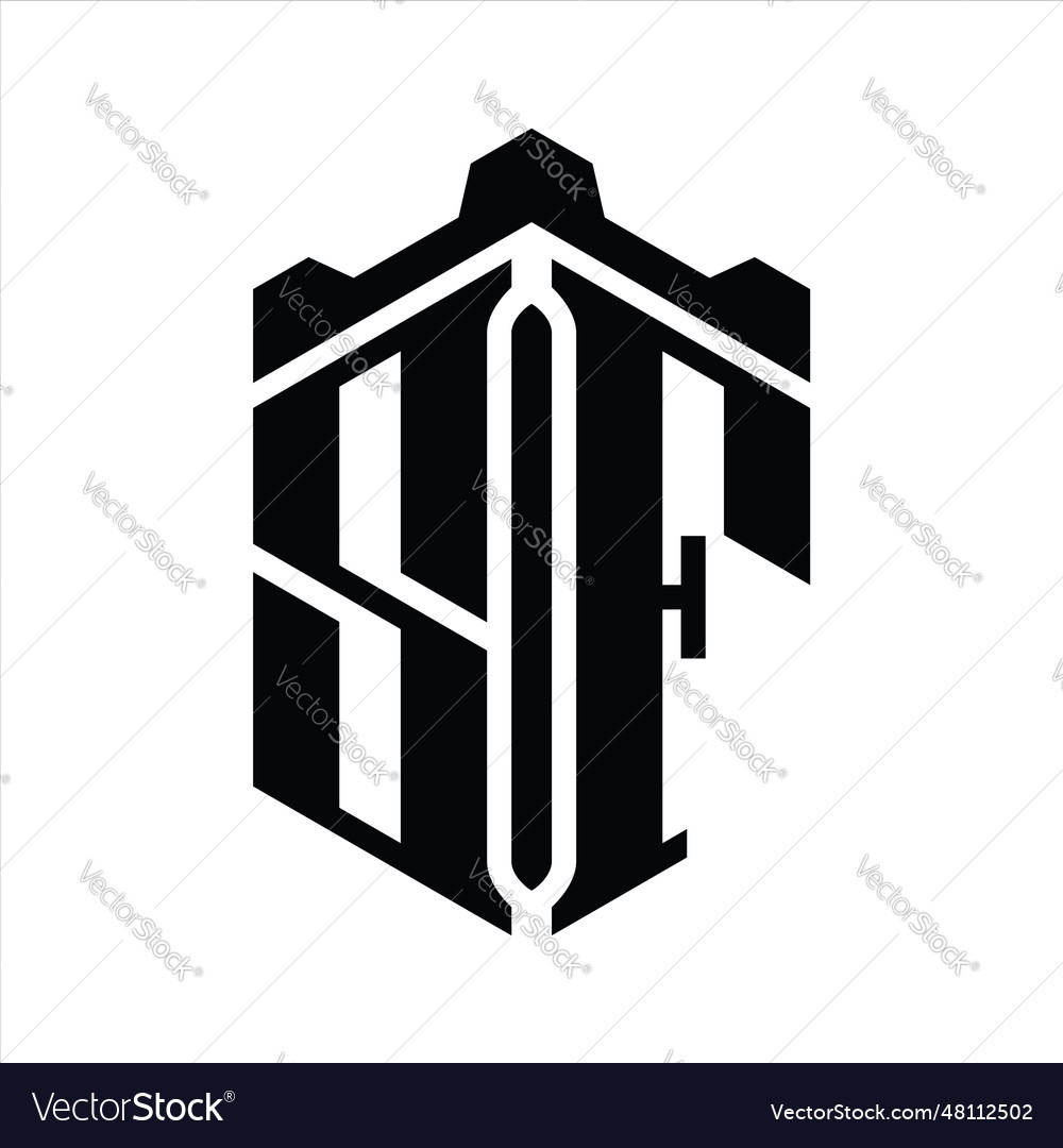 Sf letter logo monogram hexagon shape with crown Vector Image