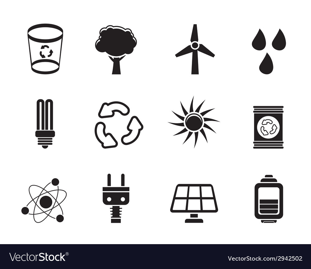 Silhouette ecology and nature icons Royalty Free Vector