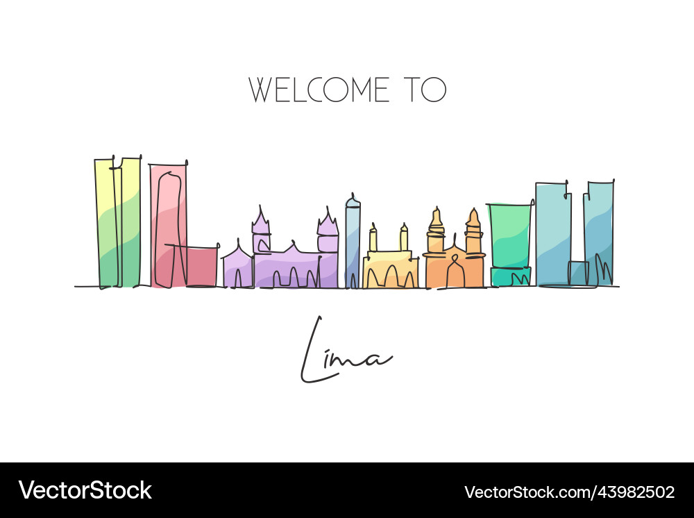 Single continuous line drawing of lima city Vector Image