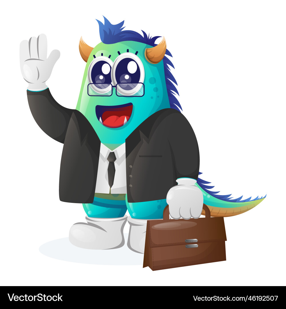 Cute blue monster businessman Royalty Free Vector Image