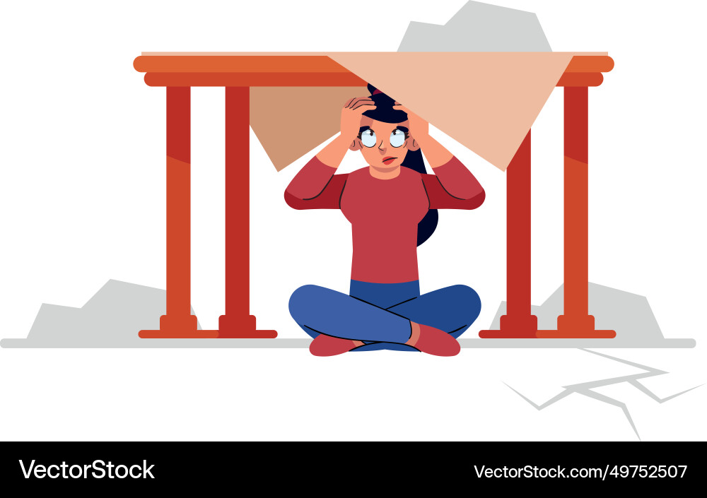 Earthquake woman under the table Royalty Free Vector Image