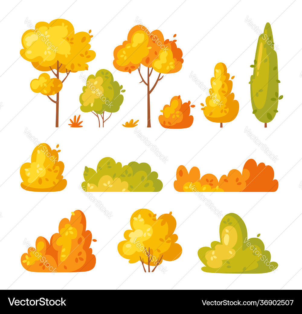 Garden yellow bush and trees Royalty Free Vector Image