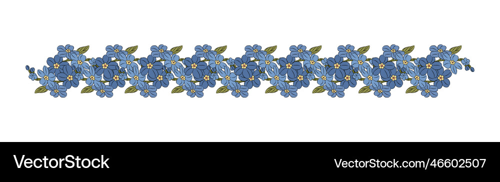 Horizontal border with blue forget me not flowers Vector Image