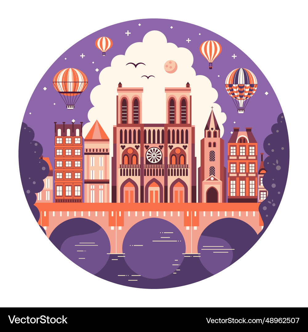 Hot air balloon flying over paris landmarks Vector Image