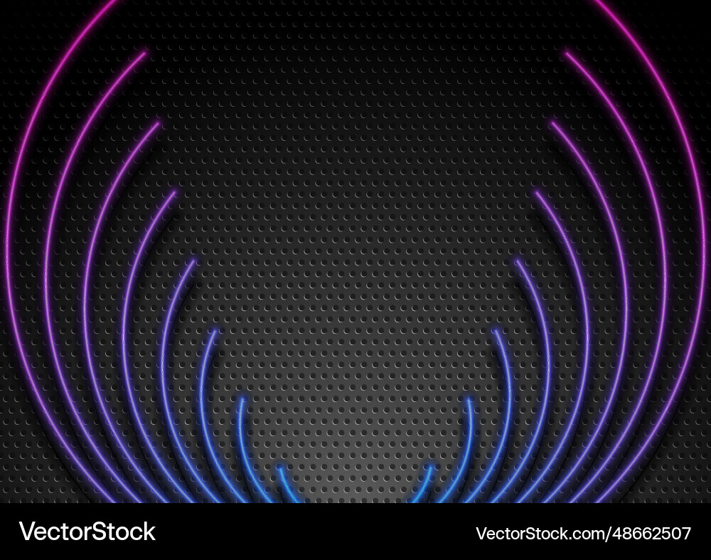Neon wavy round shapes on dark perforated Vector Image