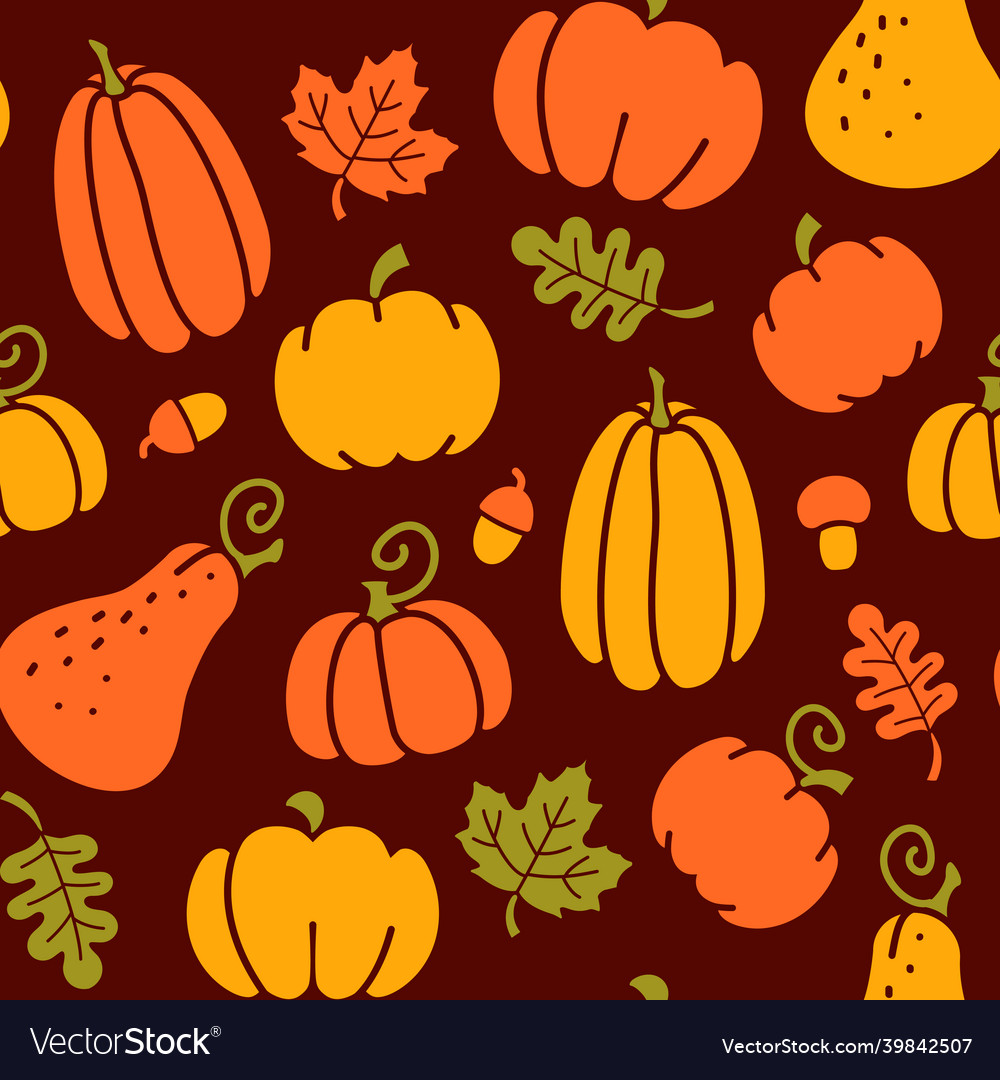 Seamless fall pattern with pumpkins maple and oak Vector Image