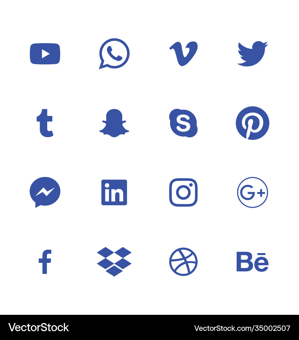 Social media blue icons reverse alphabetical Vector Image