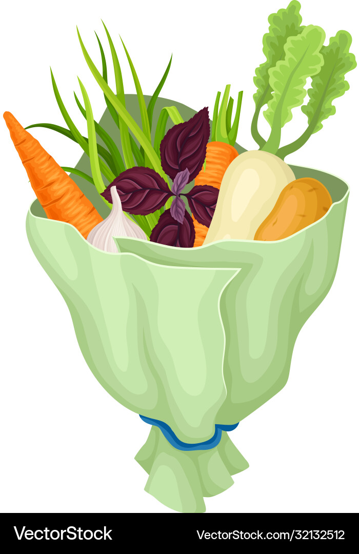 Bouquet fresh vegetables wrapped in paper Vector Image