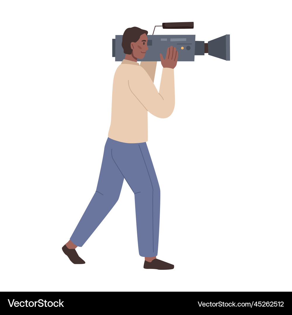 Cameraman with camera on shoulder shooting video Vector Image