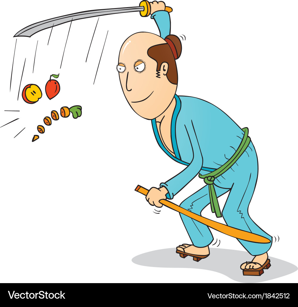 Cartoon samurai chopping fruits Royalty Free Vector Image