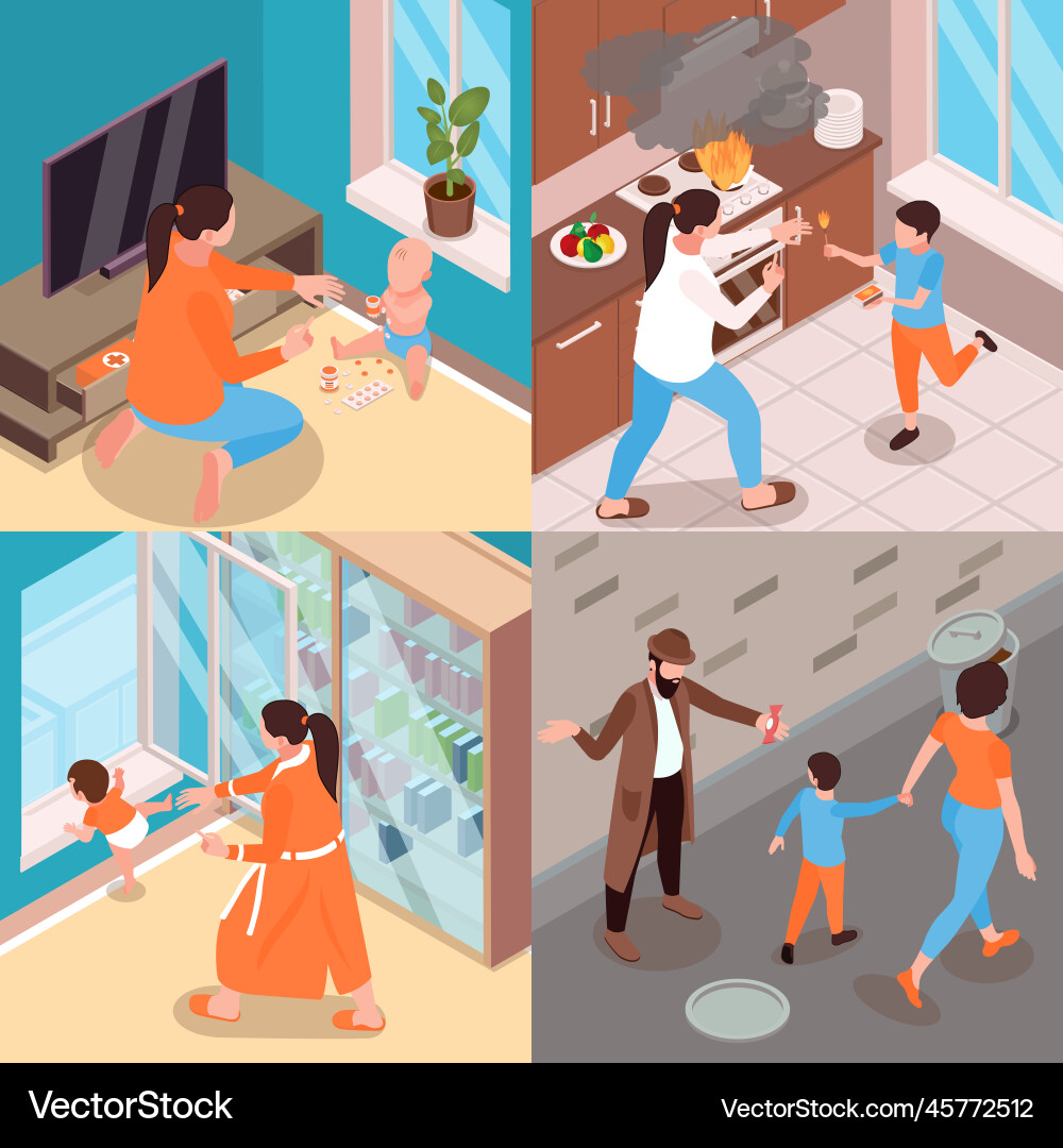 Children safety 2x2 design concept Royalty Free Vector Image