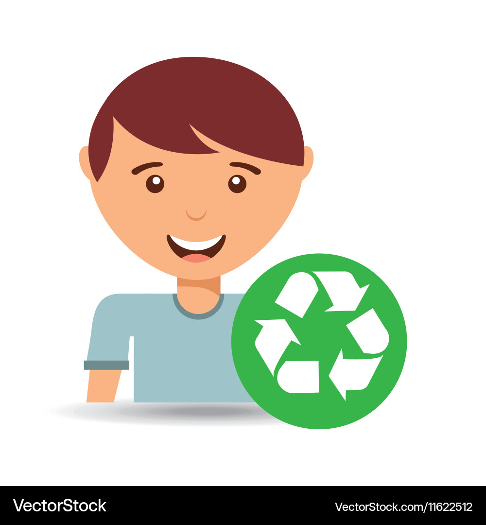 Cute boy eco recycle icon Royalty Free Vector Image