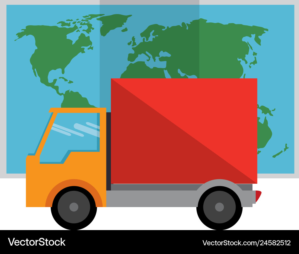 Delivery truck with paper map Royalty Free Vector Image