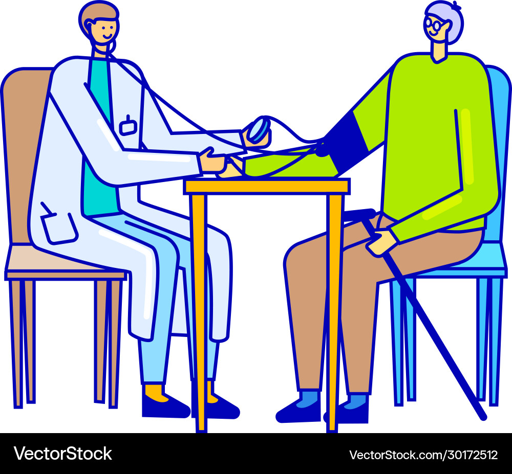 Doctor in uniform measures pressure Royalty Free Vector