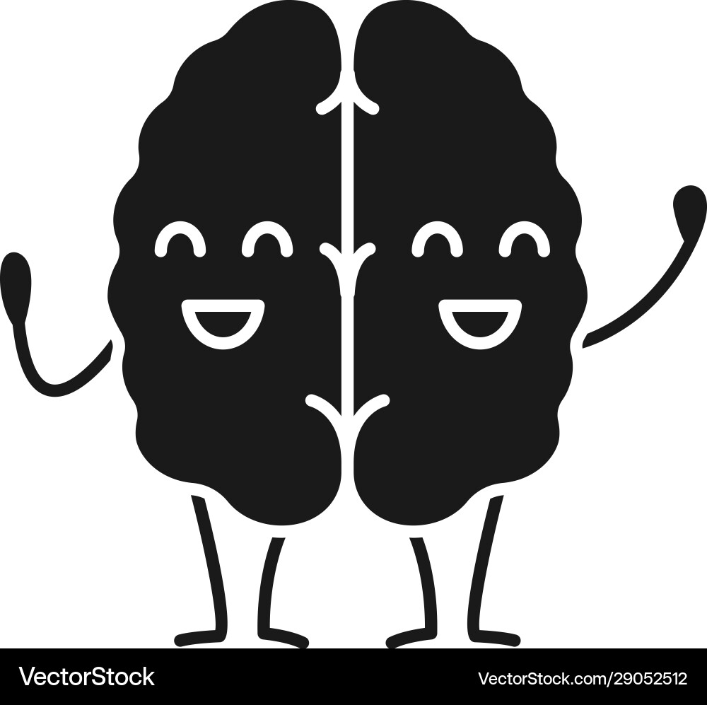 Happy human brain character glyph icon Royalty Free Vector