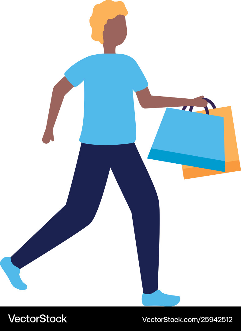 Man character shopping bags Royalty Free Vector Image