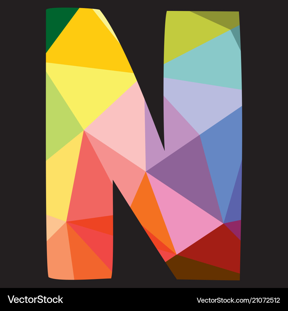 N low poly colorful alphabet letter isolated Vector Image