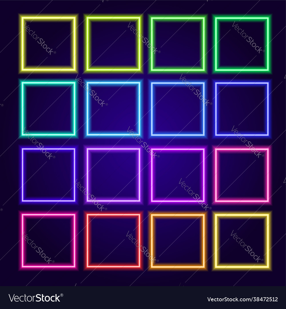 Neon square multi-colored frames isolated Vector Image