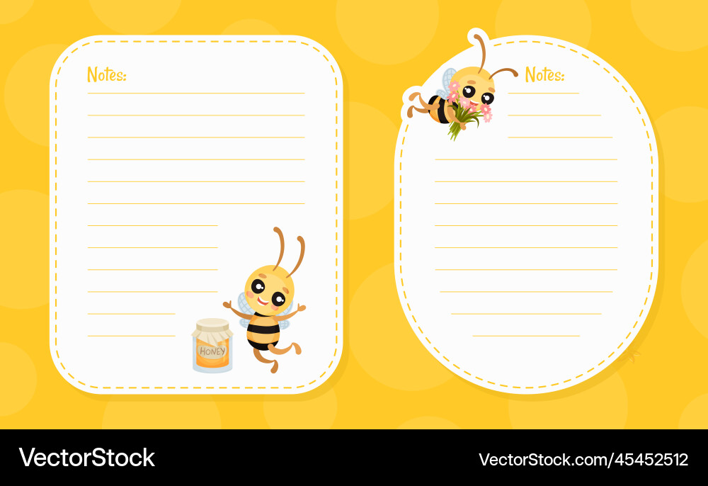 Notes page with cute honey bee insect with jar Vector Image