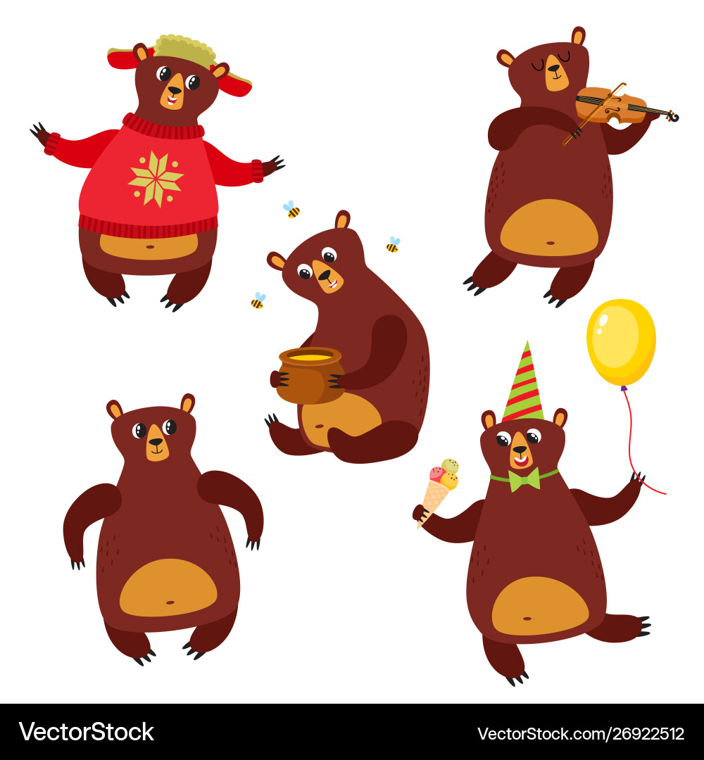 Set cartoon funny bear isolated on white Vector Image