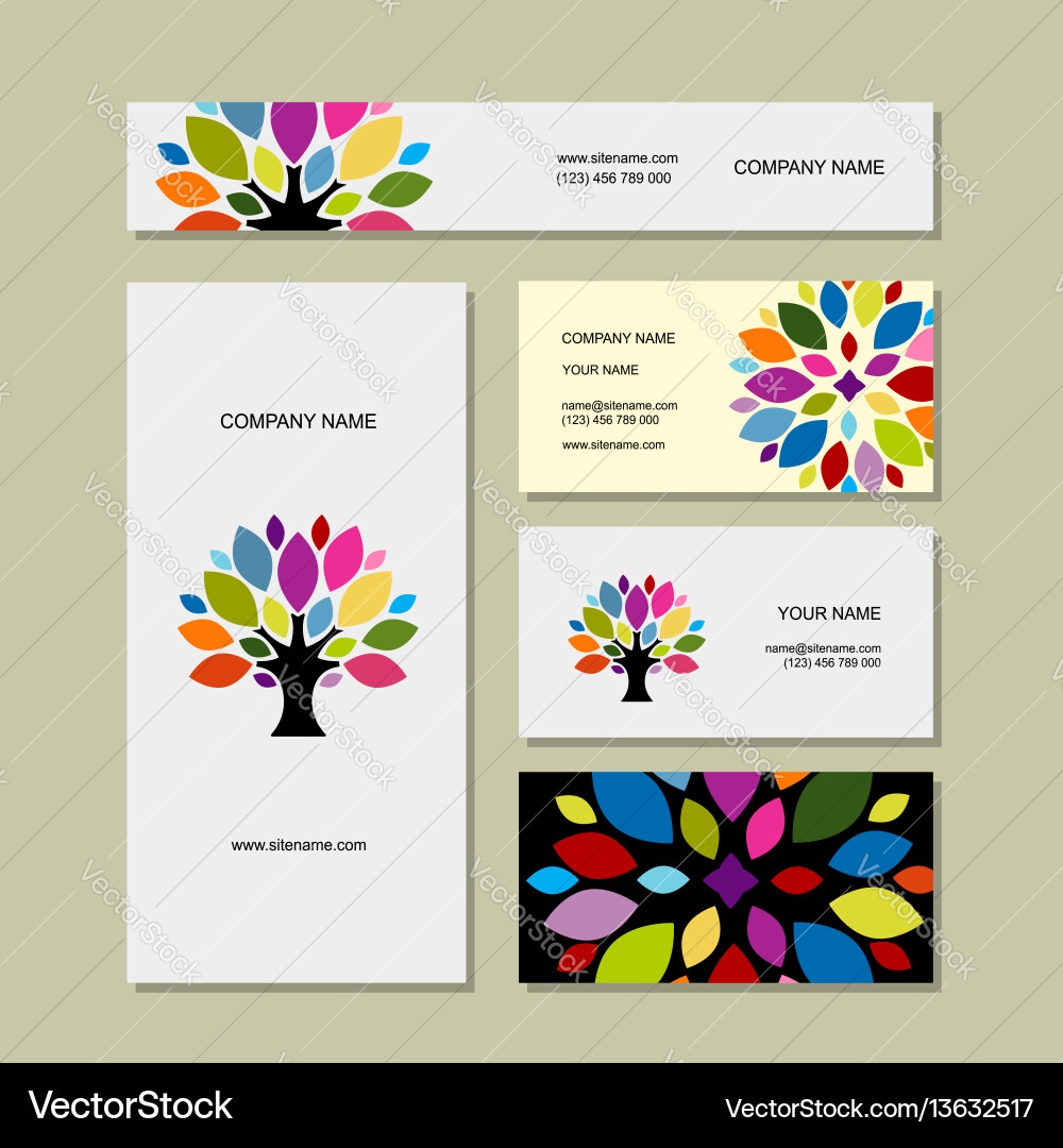 Business cards collection art tree design Vector Image