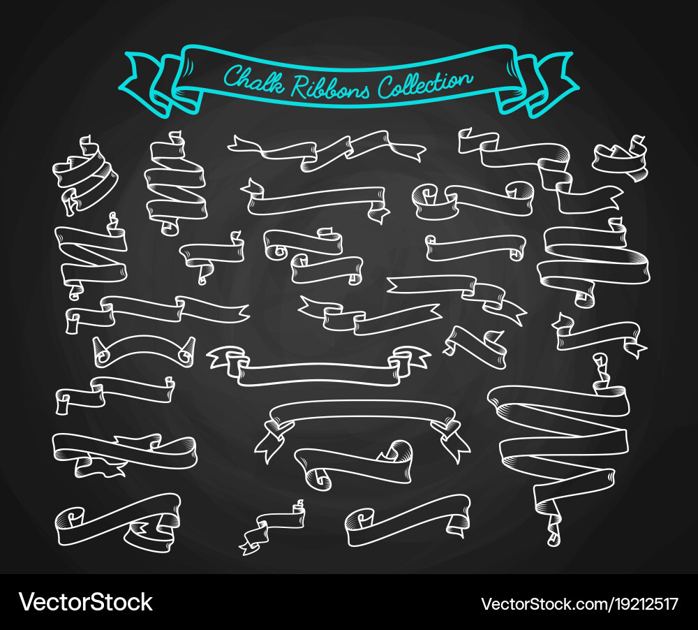 Chalk ribbons ollection hand draw on black board Vector Image