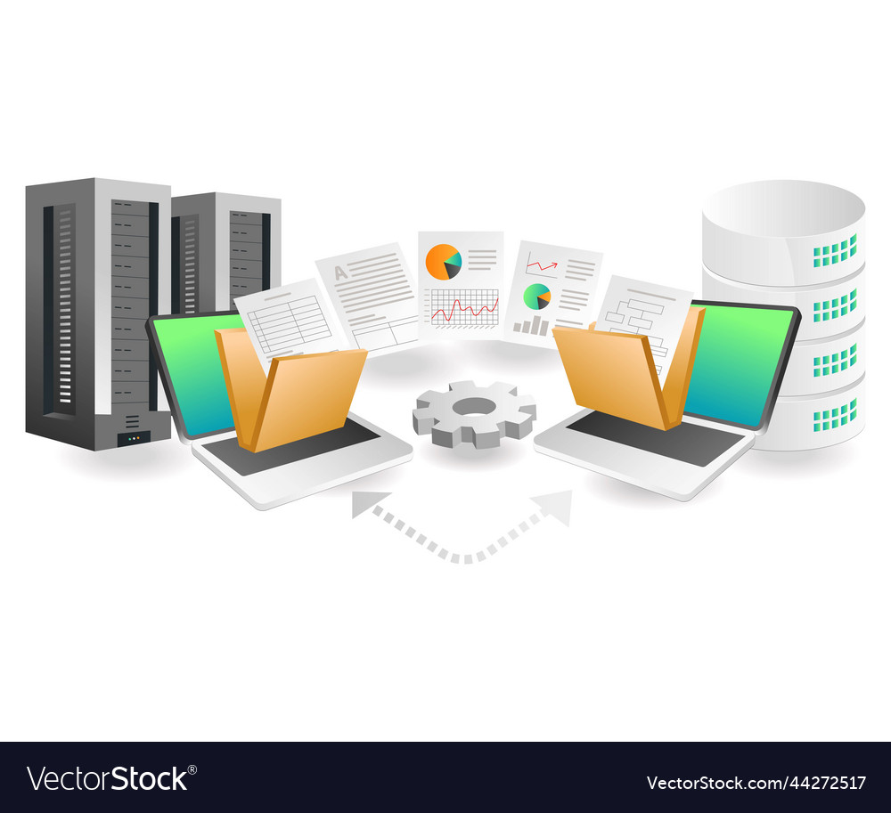 Flat isometric concept analyst data transfer Vector Image