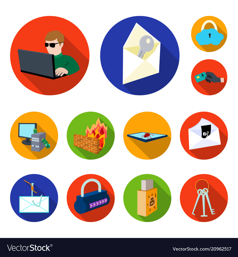 Hacker and hacking flat icons in set collection Vector Image