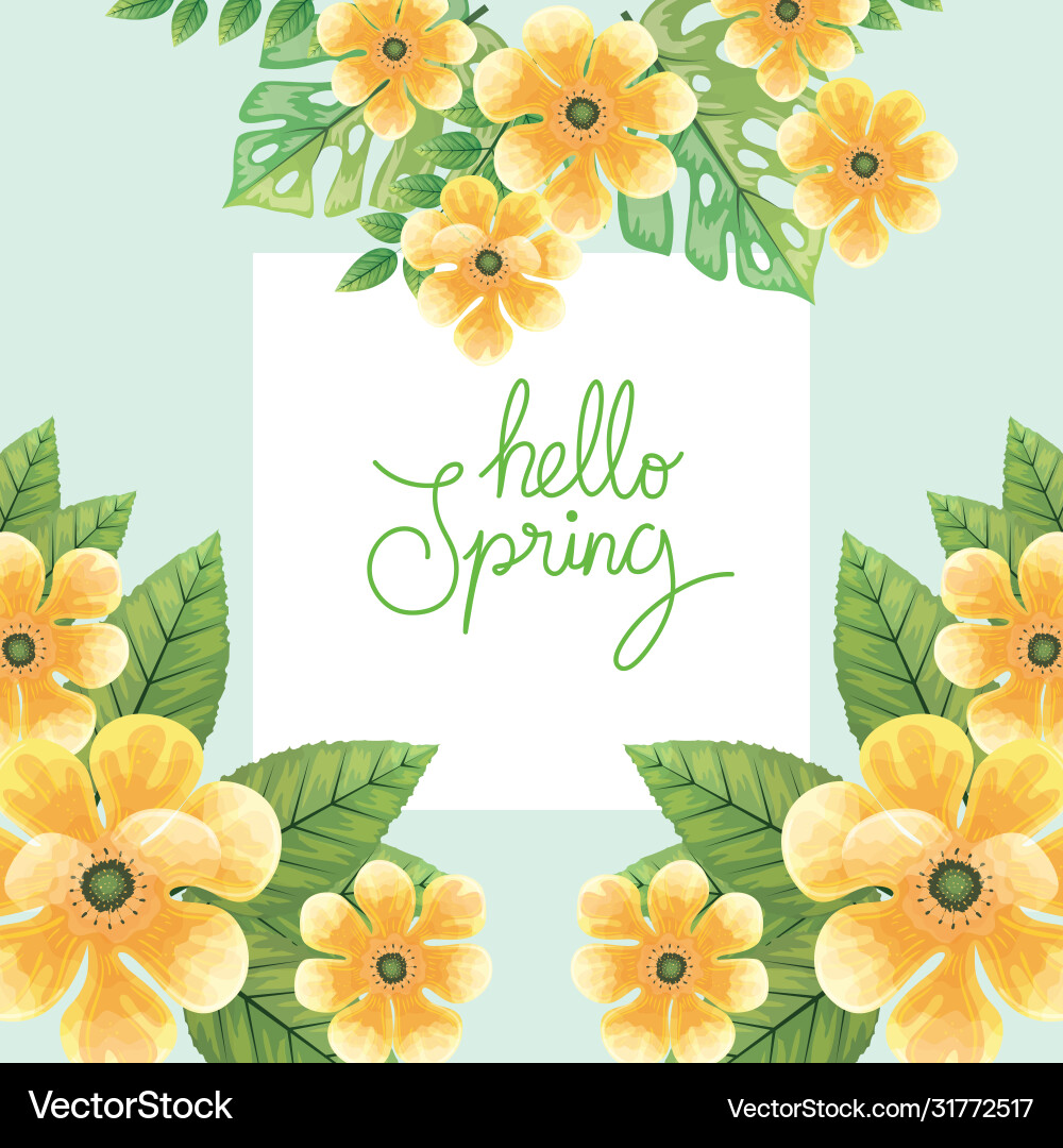 Hello spring lettering season with flowers Vector Image