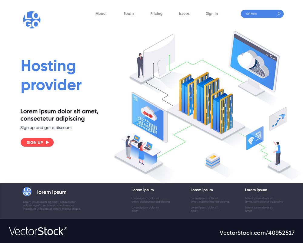 Hosting provider isometric landing page Royalty Free Vector