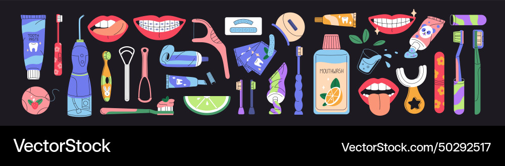 Oral hygiene cleaning tools set different dental Vector Image