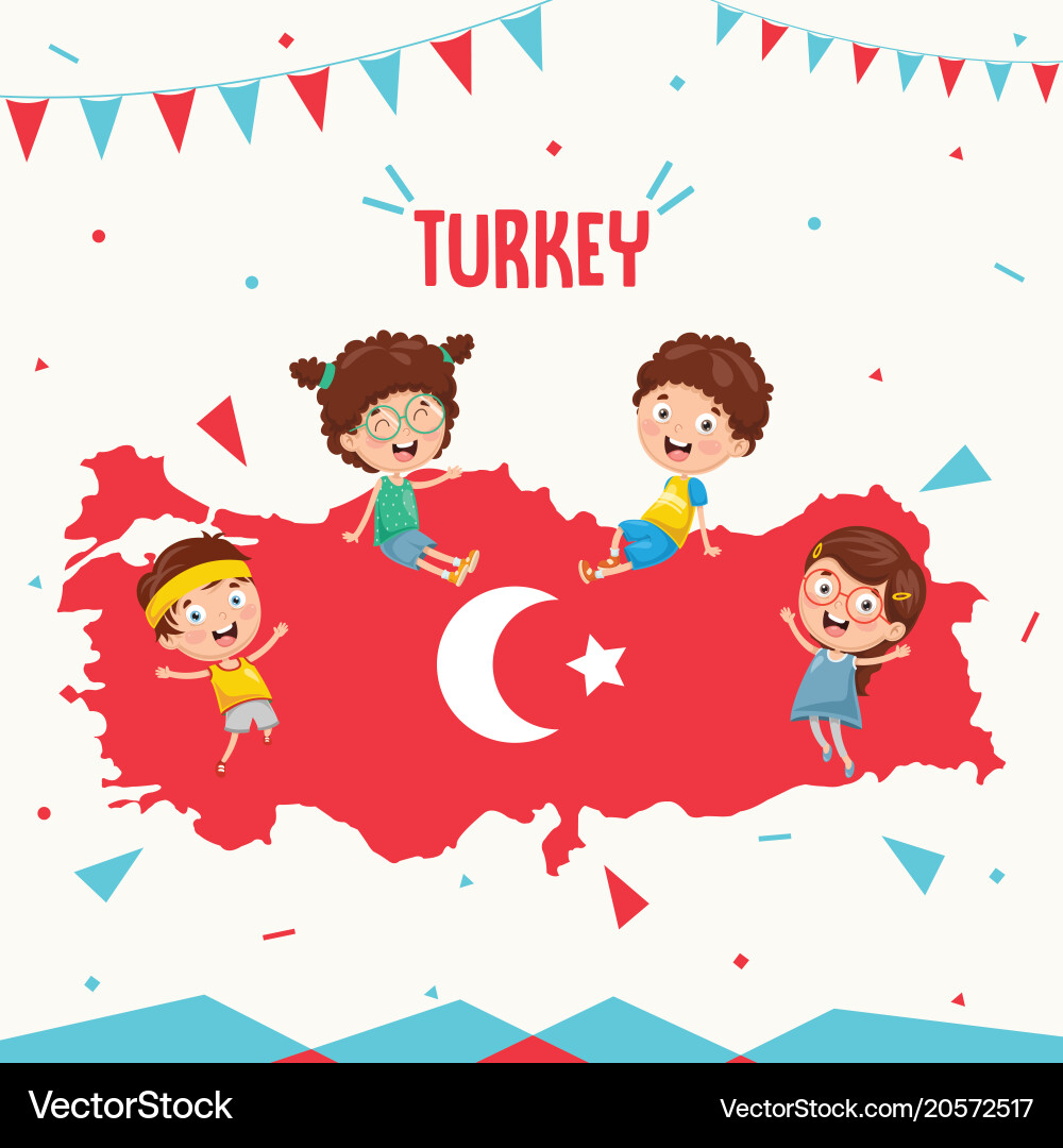 Turkey flag and kids Royalty Free Vector Image