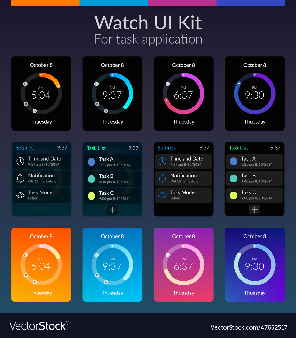 Watch ui kit ui kit Royalty Free Vector Image - VectorStock Watch ui kit ui kit Royalty Free Vector Image - VectorStock