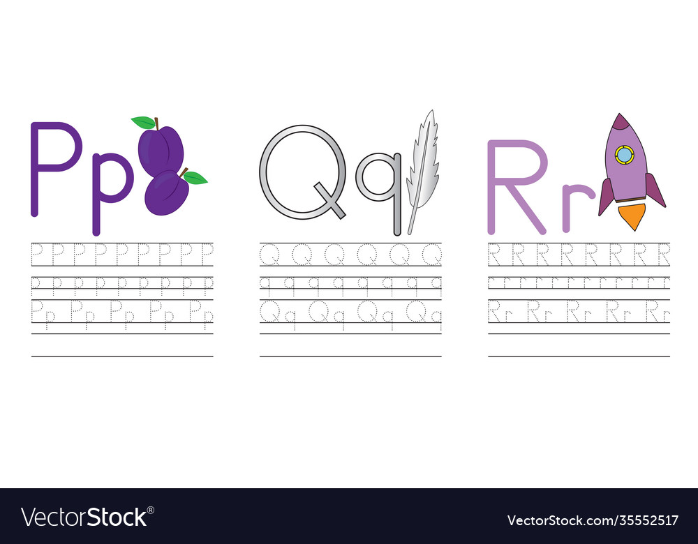Writing practice letters pqr education for kids Vector Image