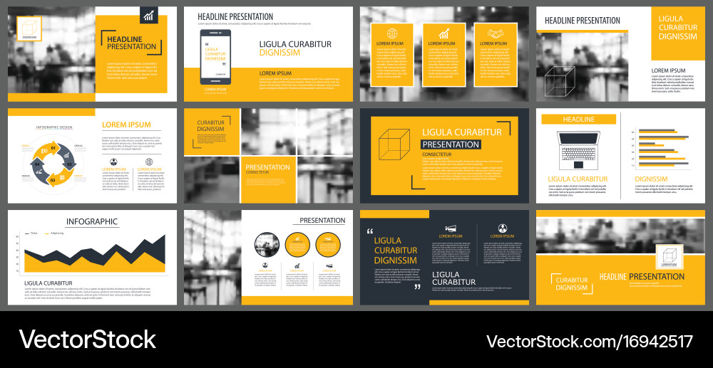 Yellow presentation templates and infographics Vector Image
