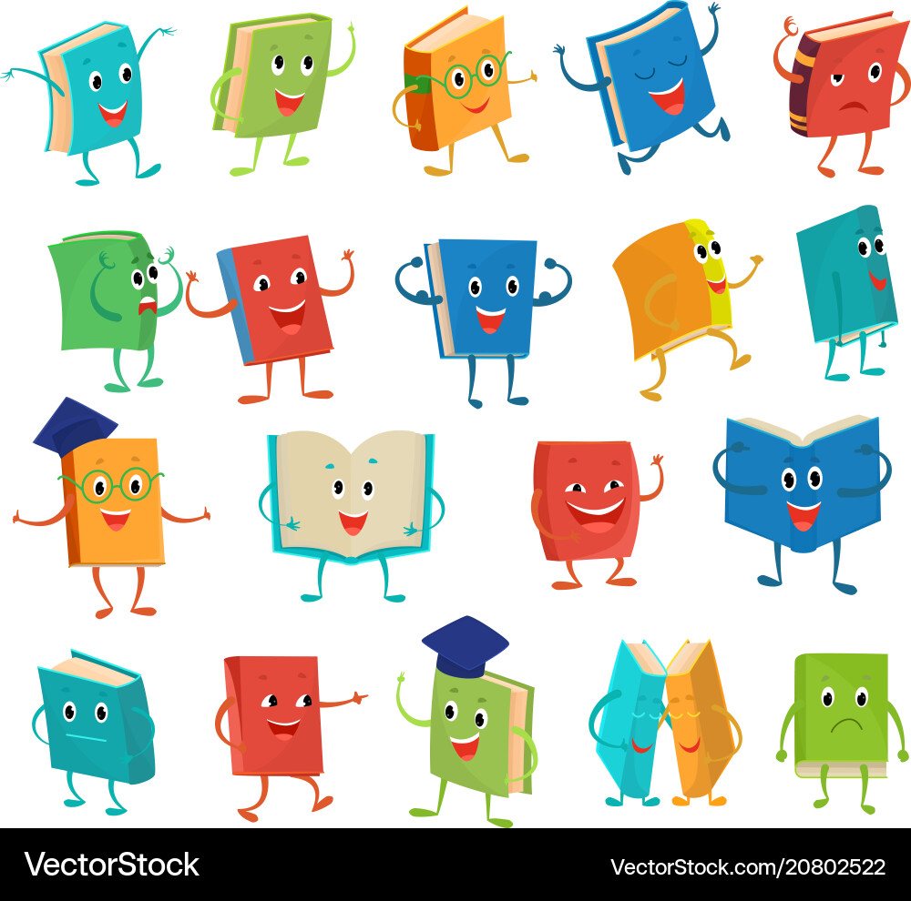 Book character cartoon emotion textbook Royalty Free Vector