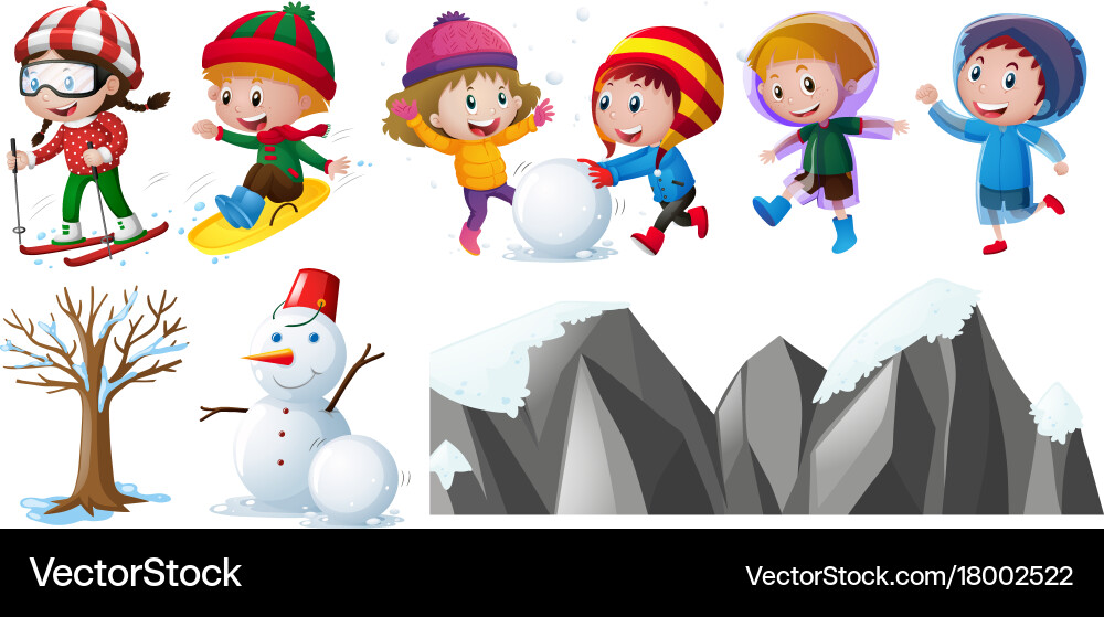 Children playing in the snow Royalty Free Vector Image