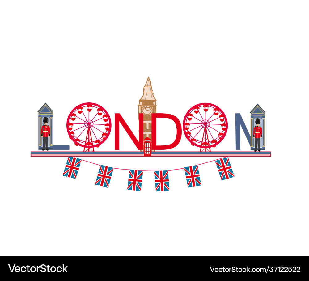 Decorative text with icons london Royalty Free Vector Image